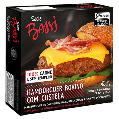 Hambúrguer De Carne Bovina Costela Sadia Bassi Caixa 360g 2 Unidades