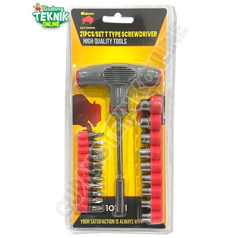Jual Obeng Socket T 21pcs Bison 1ot41 G17150 Obeng Min Plus Sok Obeng Model T Handle Kunci