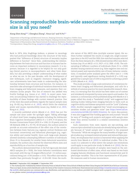 Pdf Scanning Reproducible Brain Wide Associations Sample Size Is All You Need