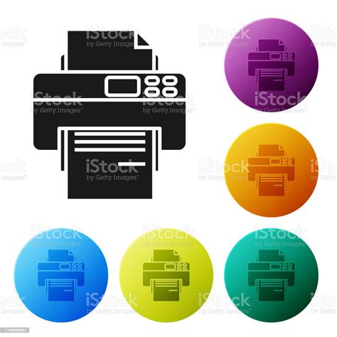 흰색 배경에 격리된 검은색 프린터 아이콘입니다 아이콘 다채로운 원 버튼을 설정합니다 벡터 일러스트레이션 0명에 대한 스톡 벡터 아트 및 기타 이미지 Istock
