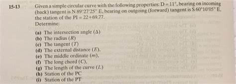 Solved Given A Simple Circular Curve With The Chegg