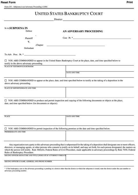 Fillable Subpoena In An Adversary Proceeding Form Printable Pdf Download