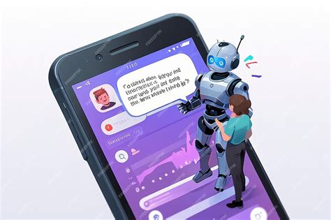 Conversation With Chat Bot Mobile Phone Tiny People Talk With Robot Premium Ai Generated Image