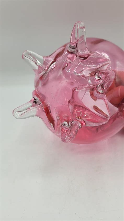 Antique Victorian Cranberry Optic Glass Bulbous Vase Applied Clear Feet