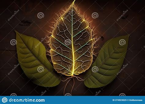 Electricity In The Shape Of A Tree Leaf Created With Generative Ai