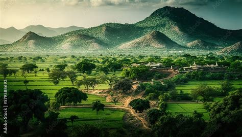 A Stunning Panoramic View Of A Lush Green Andhra Pradesh Village Shot
