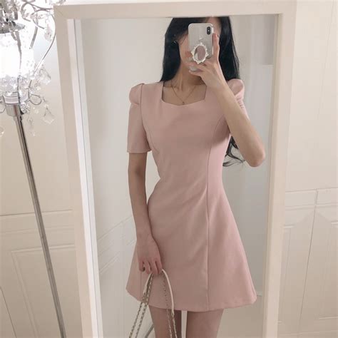 럽라인 여리청순~💗 엘릿 하트넥 퍼프 무지 핀턱 라인 슬림핏 A라인 미니 원피스 3color 단정한 페미닌 격식룩 하객룩 데이트룩 돌잔치룩 브라이덜샤워 셀프웨딩 오피스룩