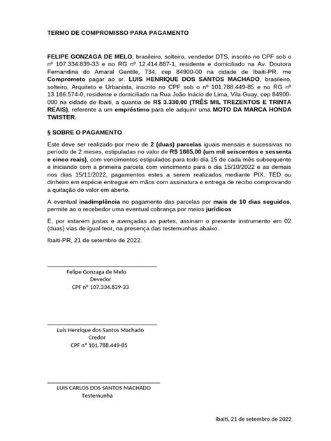 Termo De Compromisso Para Pagamento Magno Pdf