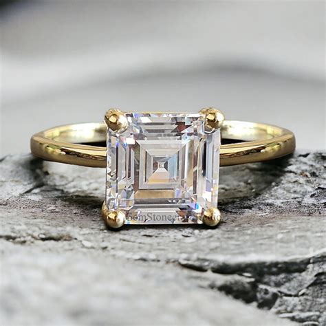 Asscher Cut Engagement Ring Sterling Silver Solitaire Promise Ring