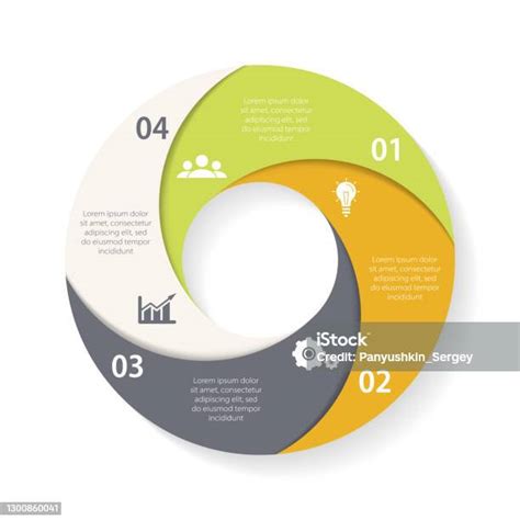 เทมเพลตอินโฟกราฟิกวงกลมเวกเตอร์สําหรับแผนภาพกลมกราฟการออกแบบเว็บ แนวคิดทางธุรกิจที่มี 4