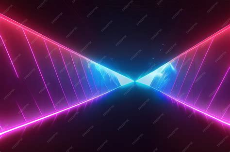 네온 사이버펑크 스타일의 현대적인 빈 미래형 방 현실적인 영화 조명 사이버 구내 방의 템플릿 레이아웃 다채로운 네온이 있는 어두운 터널은 3d 그림을 강조 표시합니다