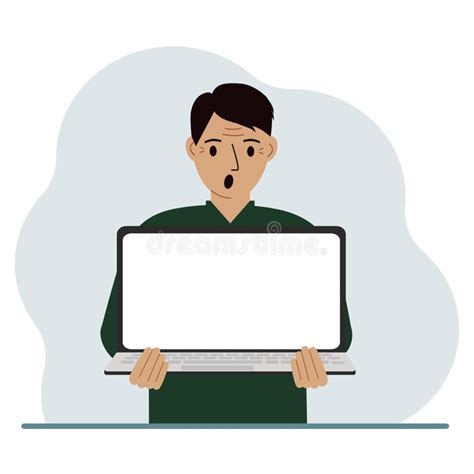 The Man Is Holding A Laptop With The Screen Facing Away From Him On The Screen Of The Laptop