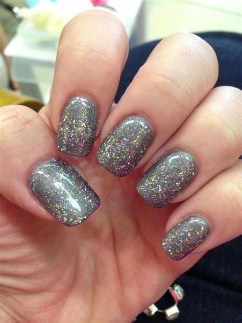 Dark Grey With Silver Holographic Glitter Gel Nails Glitter Nails