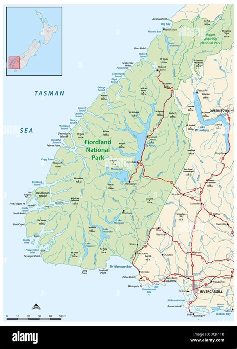 Map Of Fiordland National Park In The Southwest Of New Zealands South