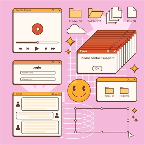 손으로 그린 복고풍 컴퓨터 창 요소 무료 벡터