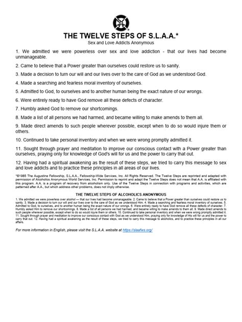 The Twelve Steps Of Slaa Pdf Twelve Step Program Alcoholics Anonymous