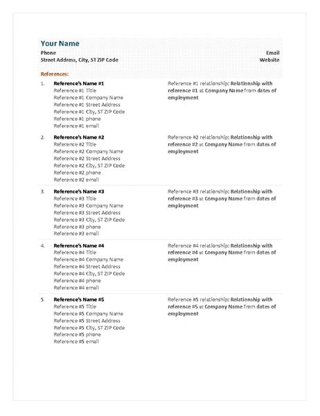 Functional Resume Reference Sheet