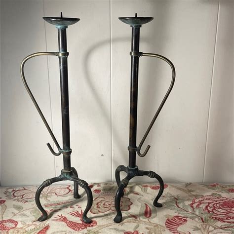 Accents Vintage Hand Forged Wrought Iron Great Patina Pairtall Armed