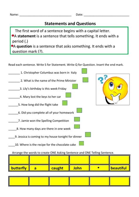 Question Or Statement Worksheets 99worksheets