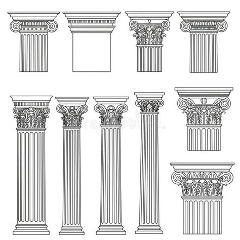 Illustration Of Various Classical Column Designs Showcasing Corinthian Doric And Stock