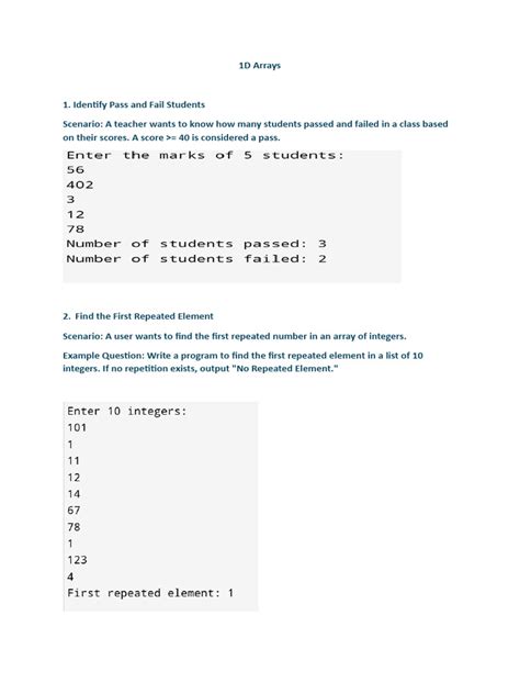 1d Arrays Scenario Based Questions And Examples Pdf Computer