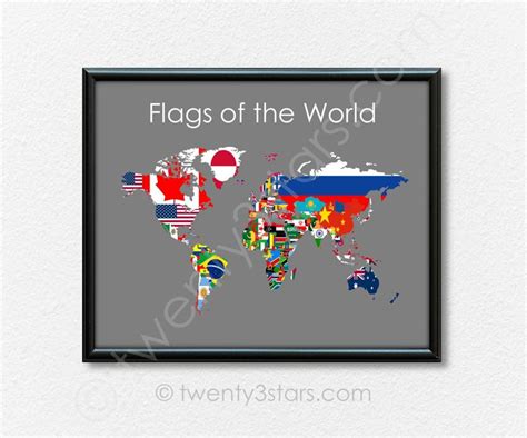 Flags Of The World Map Poster World Map Flags Flag Map Art Flag Wall