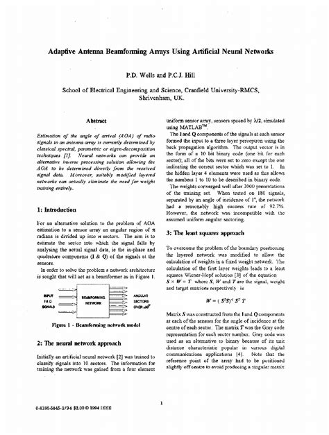 Adaptive Antenna Beamforming Arrays Using Artificial Neural Networks