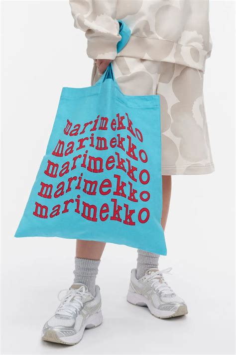 Marimekko Vankka Logo Placement Tote Bag Blue Red Inch