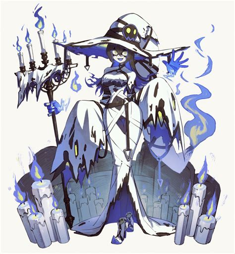Safebooru 1girl D Black Hair Blue Hair Boots Candelabra Candle