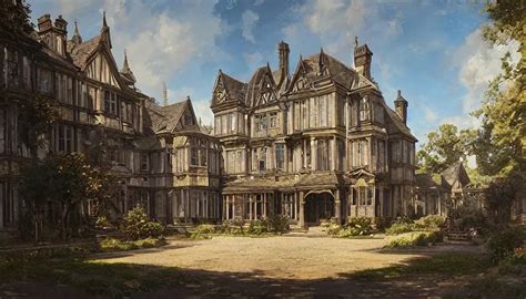 portrait of a victorian manor house on a street, | Stable Diffusion