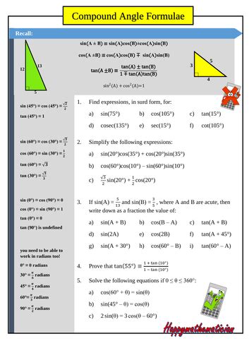 Compound Angle Formulae Lite Teaching Resources