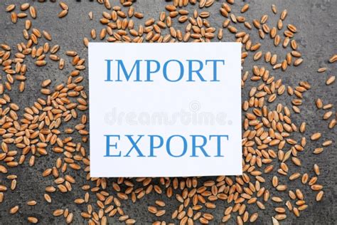 Words Import And Export Made Of Wooden Squares Ears Of Wheat