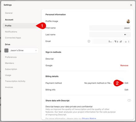 Manage And Update Your Payment Method Descript Help