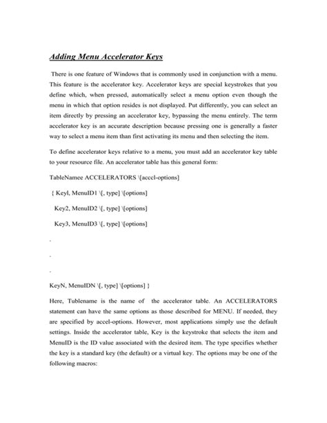 Adding Menu Accelerator Keys