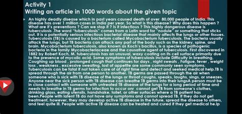 Article On Tuberculosis Writing This As Part If Our Social Internship