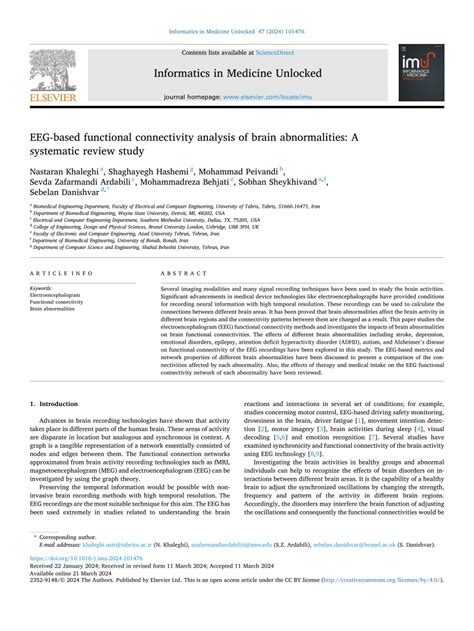 Pdf Eeg Based Functional Connectivity Analysis Of Brain Abnormalities