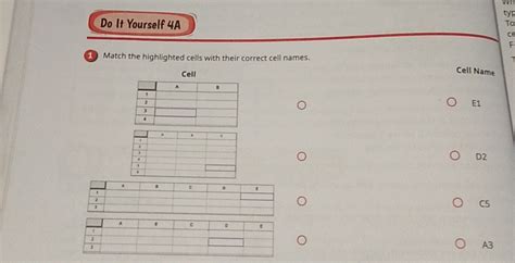 Match The Highlighted Cells With Their Correct Cell Names Cell A
