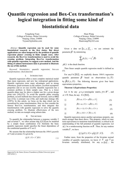 Pdf Quantile Regression And Box Cox Transformations Logical Integration In Fitting Some Kind