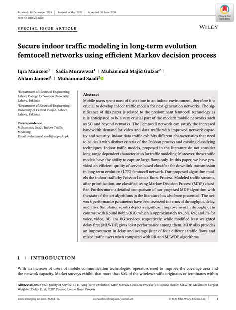 pdf secure indoor traffic modeling in long‐term evolution femtocell networks using efficient