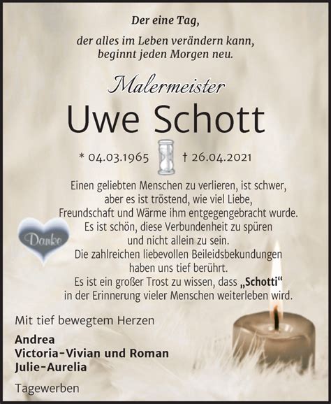 Traueranzeigen Von Uwe Schott Abschied Nehmende