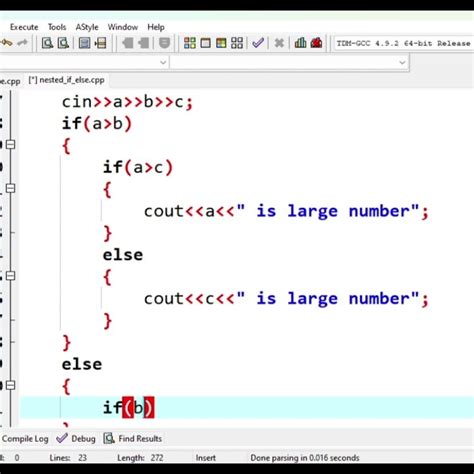 find large number between three numbers program by using nested if else