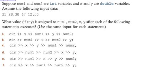 Solved Suppose Num1 And Num2 Are Int Variables And X And Y