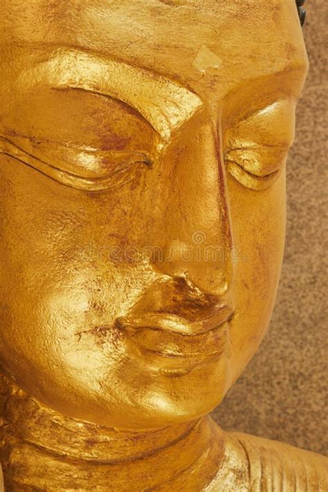 Portrait Close Up Face Of Gold Buddha Reclining Stock Image Image Of