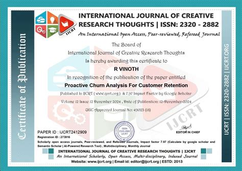Honored To Receive My Journal Certificate In Proactive Churn Analysis