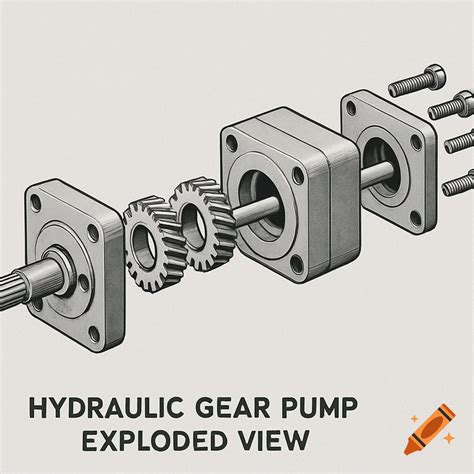 Exploded View Technical Diagram Of A Hydraulic Gear Pump Showing