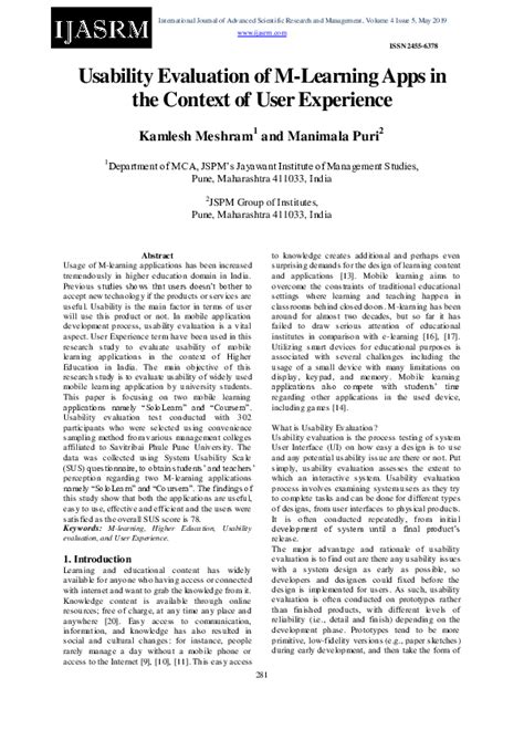 Pdf Usability Evaluation Of M Learning Apps In The Context Of User