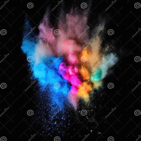 Explosion Of Colorful Powder Isolated On Dark Black Background Holi