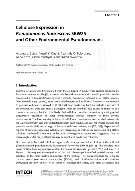 Pdf Cellulose Expression In Pseudomonas Fluorescens Sbw25 And Other Environmental Pseudomonads
