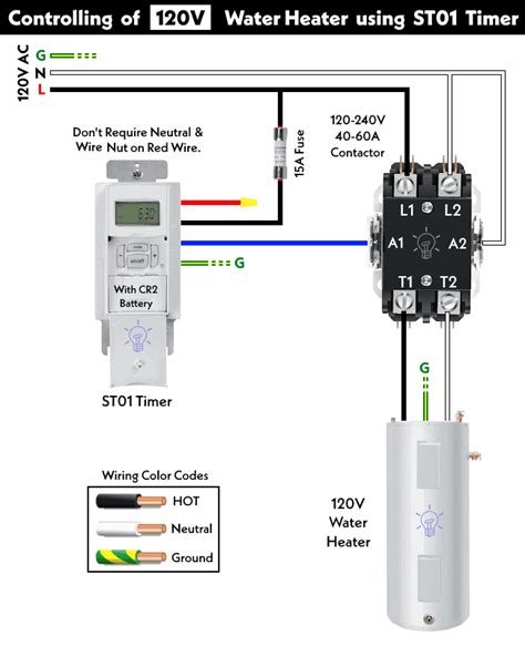 Wiring 120v And 240v Water Heater With St01 Timer And Contactors