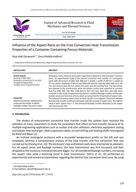 Pdf Influence Of The Aspect Ratio On The Free Convection Heat